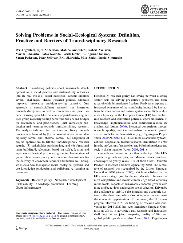 (PDF) Solving Problems in Social–Ecological Systems: Definition ...