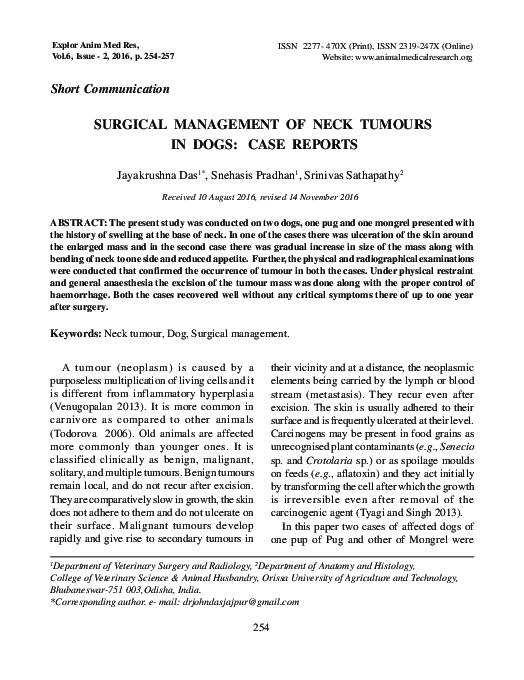 (PDF) Surgical Management of Neck Tumours in Dogs: Case Reports