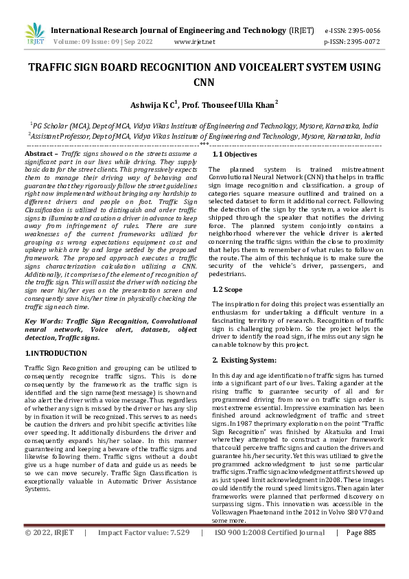 Pdf Traffic Sign Board Recognition And Voice Alert System Using Cnn