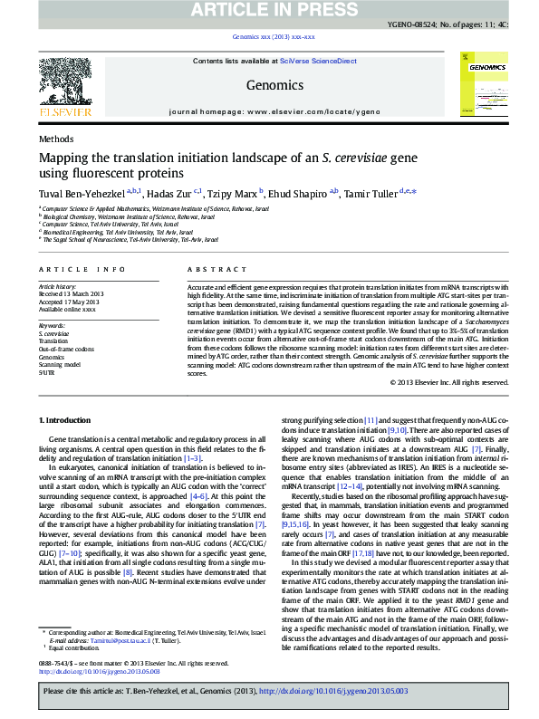 (PDF) Mapping the translation initiation landscape of an S. cerevisiae ...