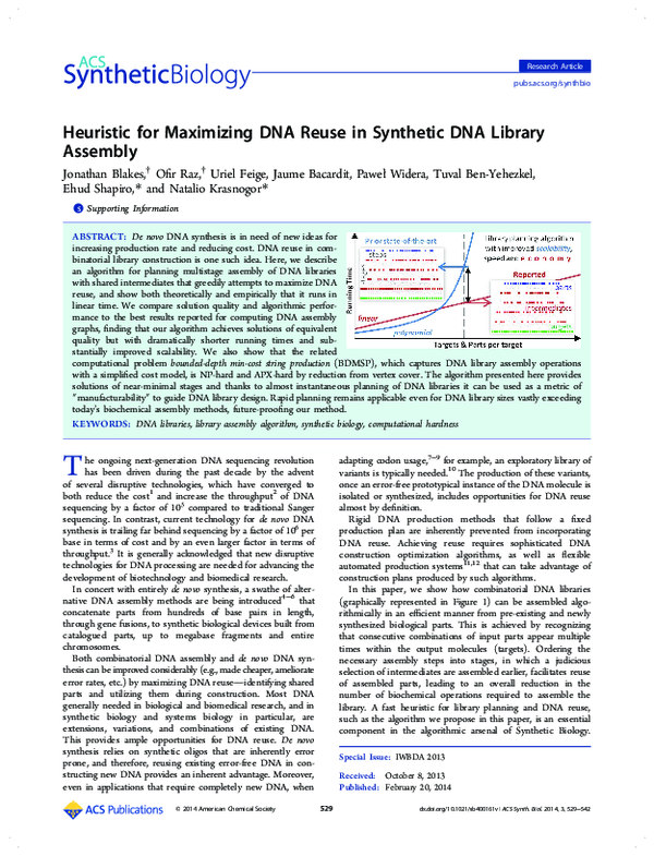 (PDF) Heuristic for maximizing DNA reuse in synthetic DNA library assembly
