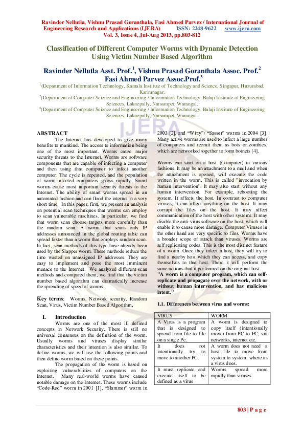 Pdf Classification Of Different Computer Worms With Dynamic Detection Using Victim Number