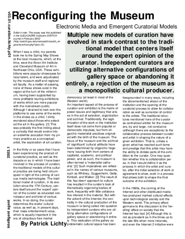 (PDF) Reconfiguring the Museum Electronic Media and Emergent Curatorial ...