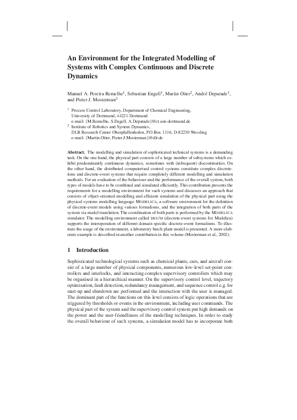 Pdf An Environment For The Integrated Modelling Of Systems With Complex Continuous And