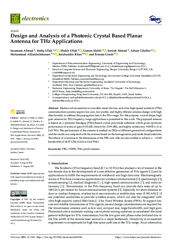 (PDF) Design and Analysis of a Photonic Crystal Based Planar Antenna for THz Applications