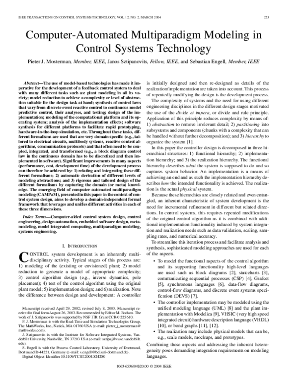 (PDF) Computer-Automated Multiparadigm Modeling in Control Systems Technology