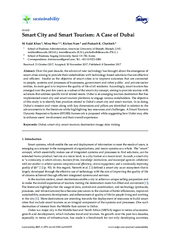 (PDF) Smart City and Smart Tourism: A Case of Dubai