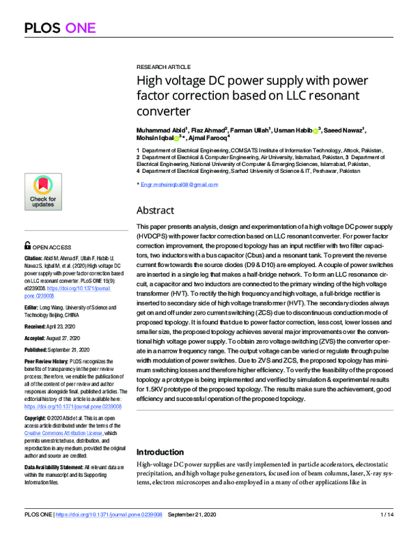 (PDF) High voltage DC power supply with power factor correction based ...