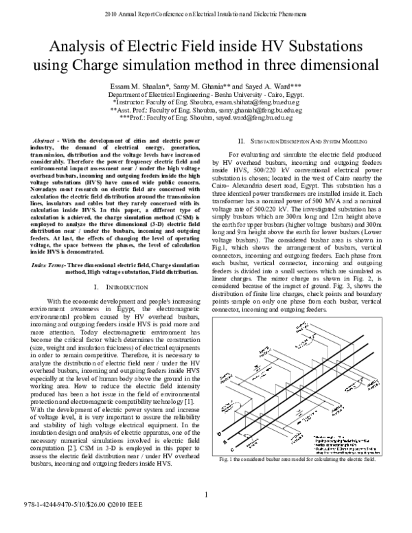 (PDF) Analysis of electric field inside HV substations using charge ...