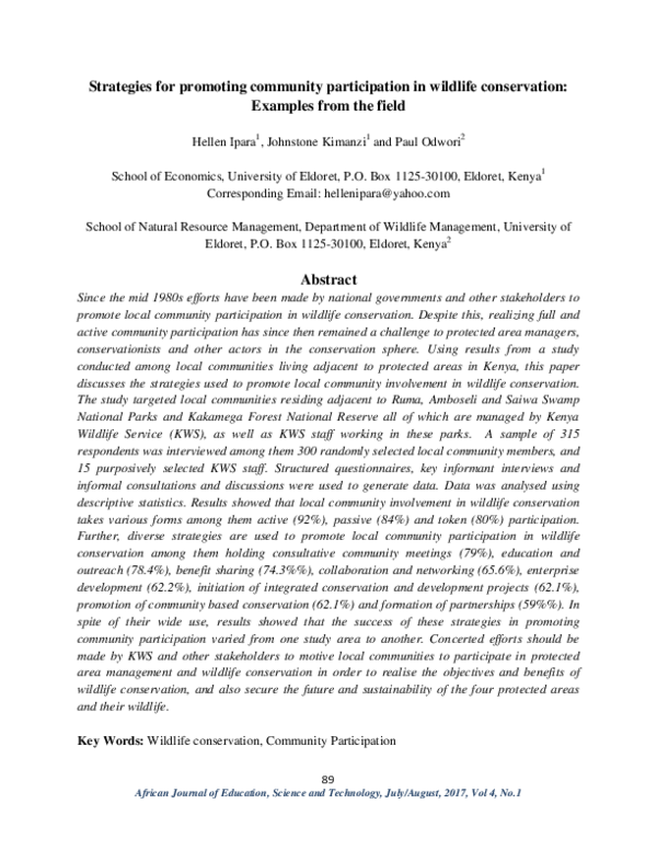 (PDF) Strategies for promoting community participation in wildlife ...