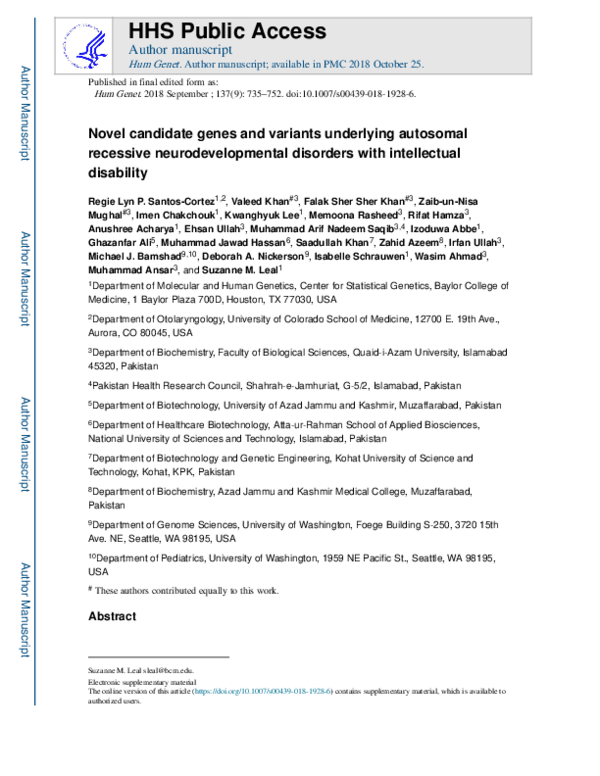 (PDF) Novel candidate genes and variants underlying autosomal recessive neurodevelopmental ...