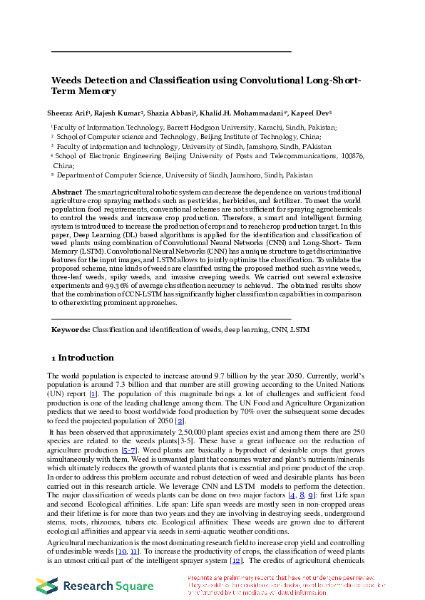 Pdf Weeds Detection And Classification Using Convolutional Long Short