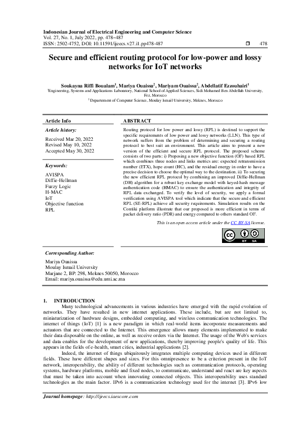 Pdf Secure And Efficient Routing Protocol For Low Power And Lossy