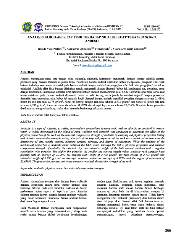 (PDF) Analisis Korelasi Sifat Fisik Terhadap Nilai Uji Kuat Tekan (Ucs ...