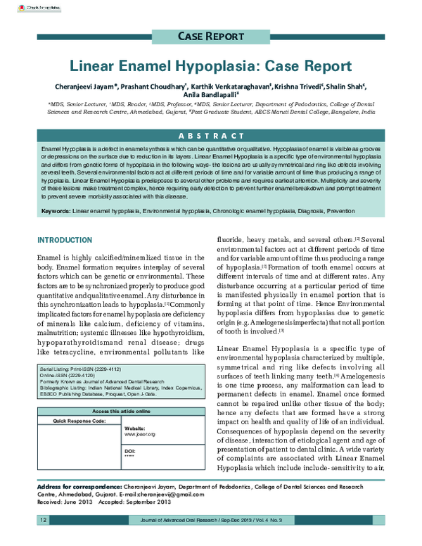 (PDF) Linear Enamel Hypoplasia: Case Report