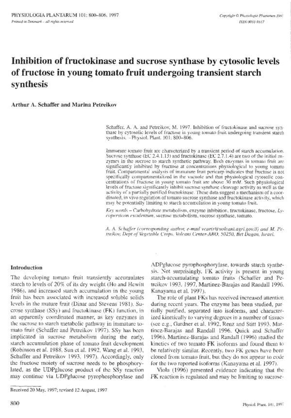 (PDF) Inhibition of fructokinase and sucrose synthase by cytosolic ...