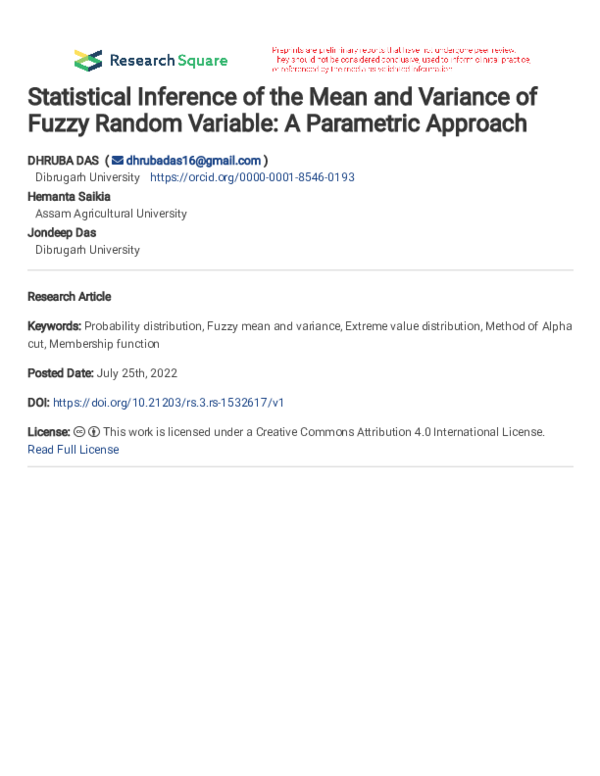 Pdf Statistical Inference Of The Mean And Variance Of Fuzzy Random