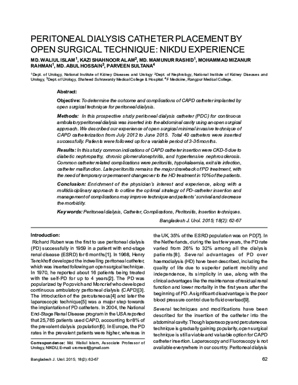 (PDF) Peritoneal Dialysis Catheter Placement by Open Surgical Technique ...