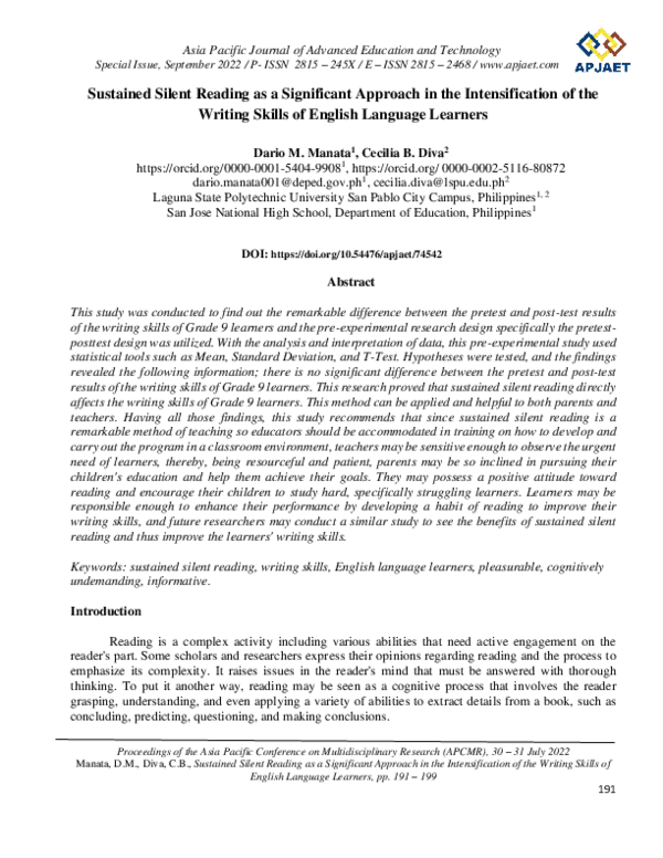 (PDF) Sustained Silent Reading as a Significant Approach in the ...