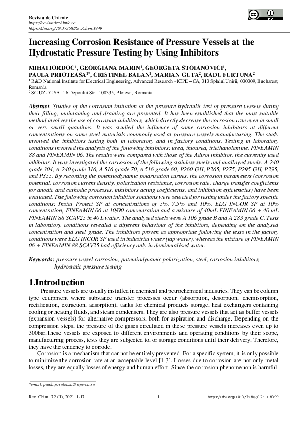 (PDF) Increasing Corrosion Resistance of Pressure Vessels at the ...