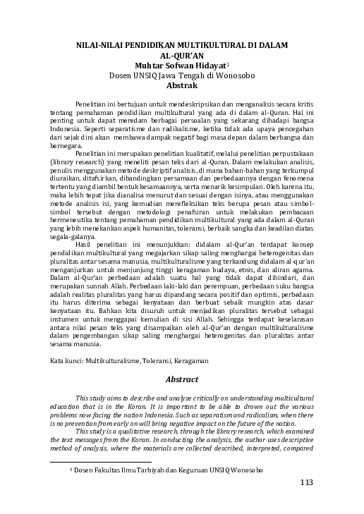 (PDF) Nilai-Nilai Pendidikan Multikultural DI Dalam Al-Qur’An