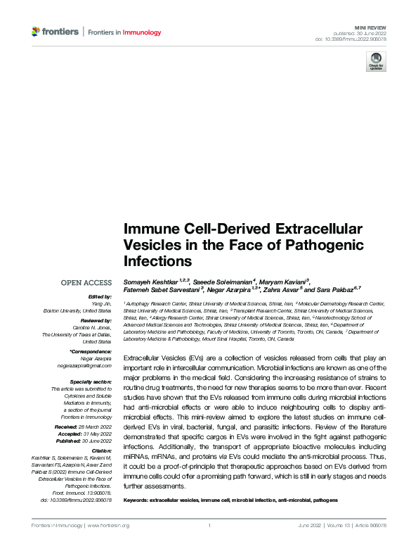 (PDF) Immune Cell-Derived Extracellular Vesicles in the Face of ...