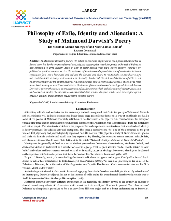 (PDF) Philosophy of Exile, Identity and Alienation: A Study of Mahmoud ...