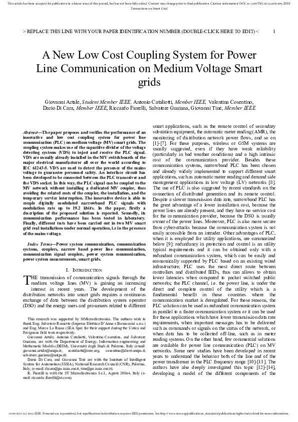 (PDF) A New Low Cost Coupling System for Power Line Communication on Medium Voltage Smart Grids