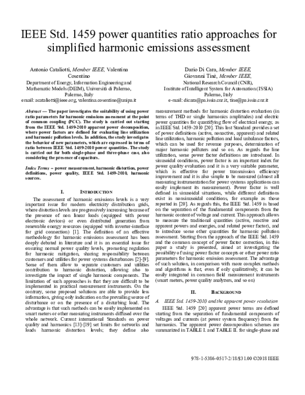 (PDF) IEEE Std. 1459 power quantities ratio approaches for simplified harmonic emissions assessment