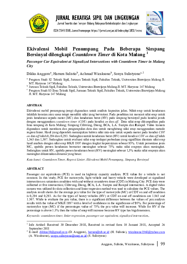 Pdf Passenger Car Equivalent At Signalized Intersections With Countdown Timer In Malang City