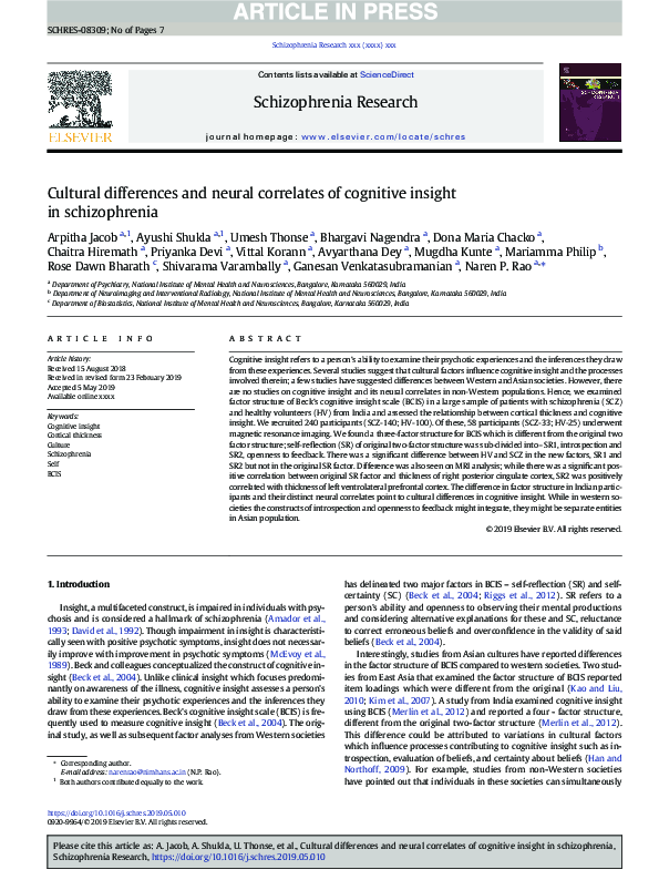 (PDF) Cultural differences and neural correlates of cognitive insight ...