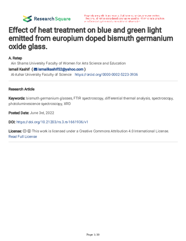 (PDF) Effect of heat treatment on blue and green light emitted from europium doped bismuth ...