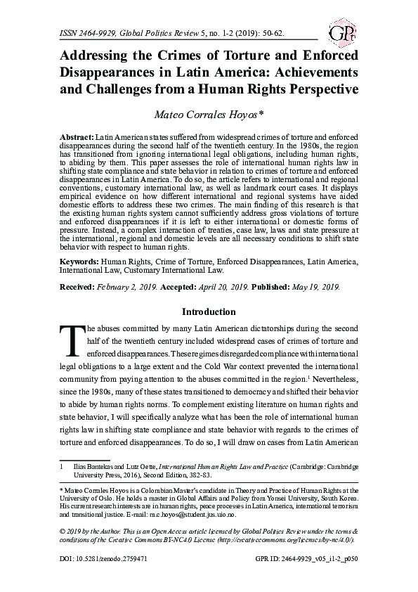 (PDF) Addressing the Crimes of Torture and Enforced Disappearances in ...