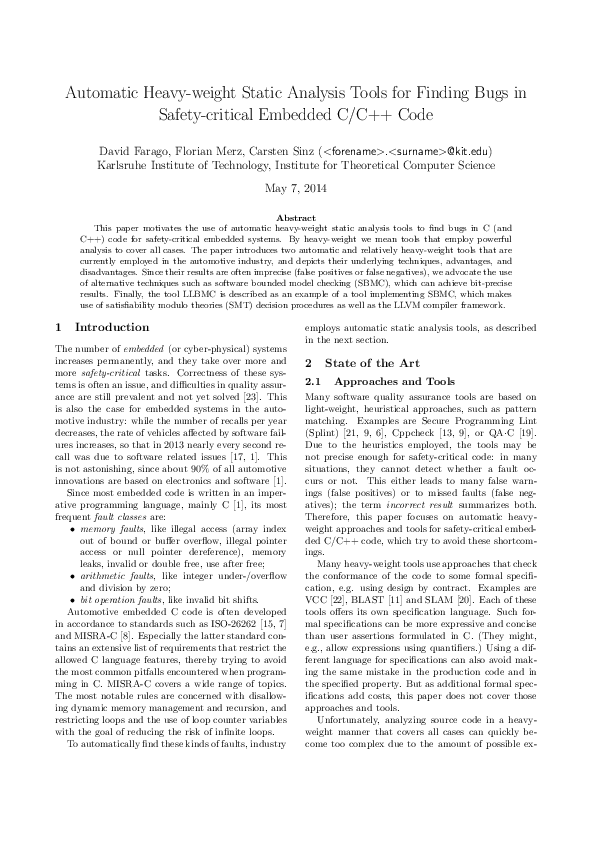 (PDF) Automatic Heavy-weight Static Analysis Tools for Fin- ding Bugs in Safety-critical ...