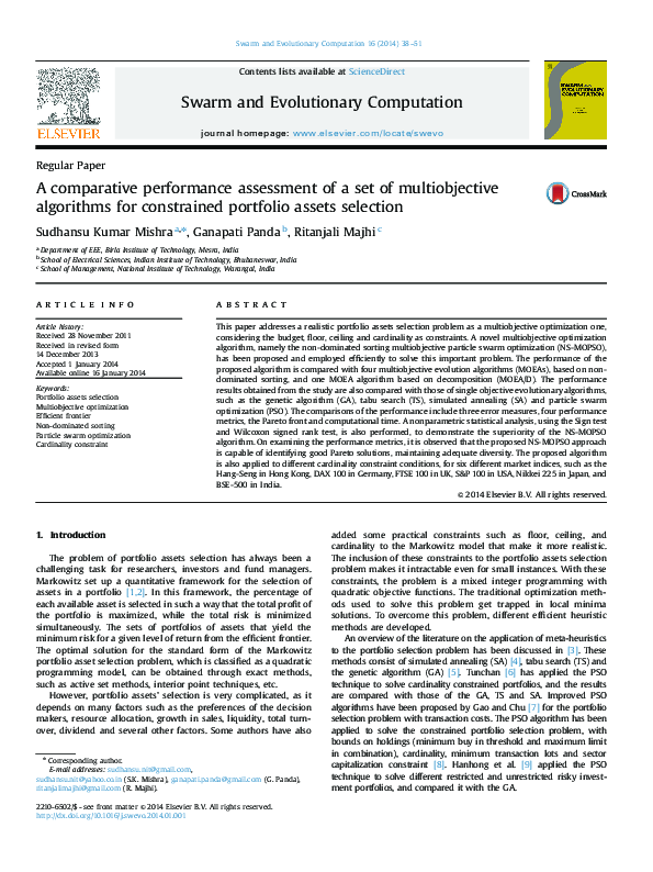 Pdf A Comparative Performance Assessment Of A Set Of Multiobjective