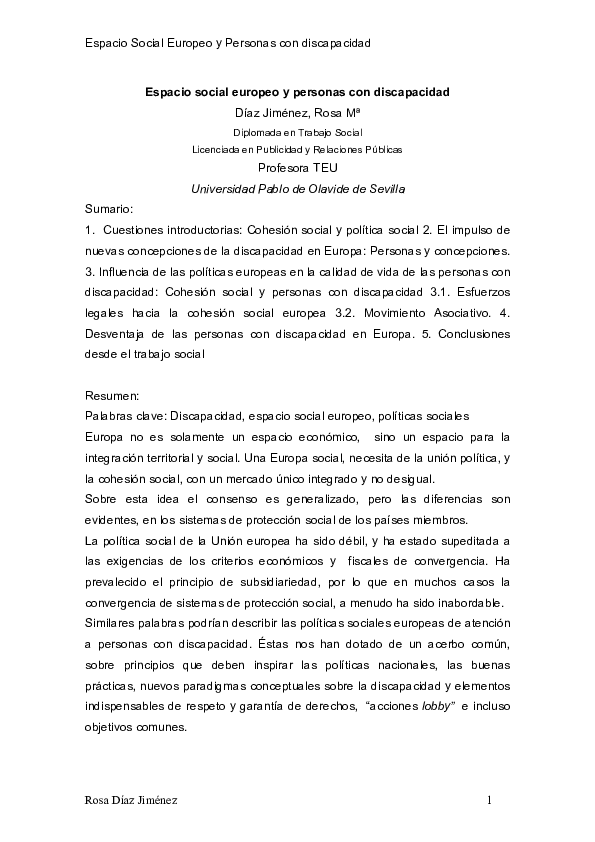 (PDF) Espacio social europeo y personas con discapacidad