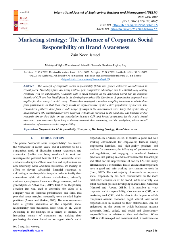 (PDF) Marketing strategy: The Influence of Corporate Social Responsibility on Brand Awareness