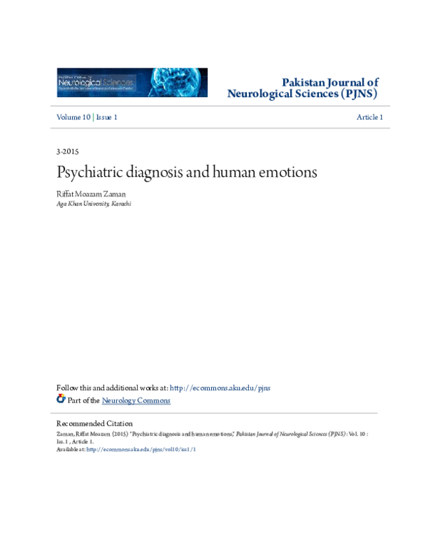 (PDF) Psychiatric diagnosis and human emotions