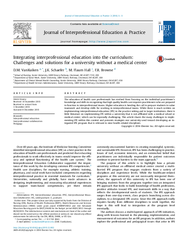 (PDF) Integrating Interprofessional Education into Continuing Education: A Planning Process for ...