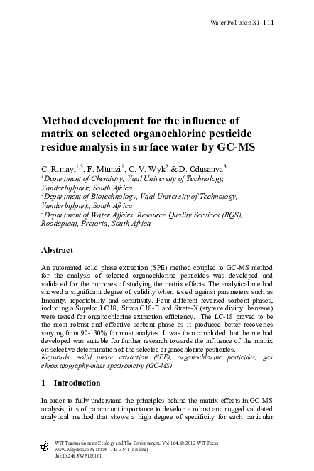 (PDF) Method development for the influence of matrix on selected organochlorine pesticide ...