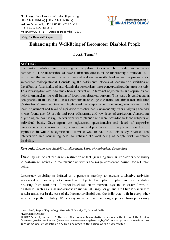 (PDF) Enhancing the Well-Being of Locomotor Disabled People