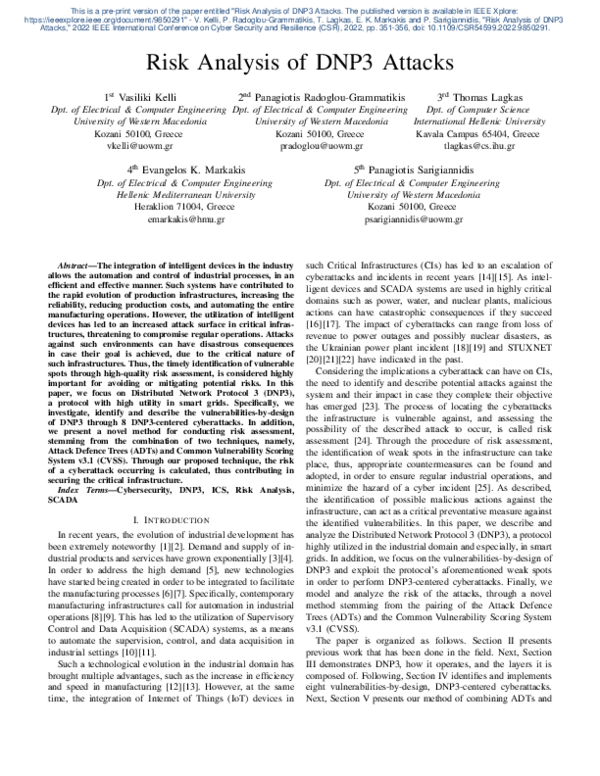 (PDF) Risk Analysis of DNP3 Attacks