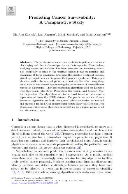 (PDF) Predicting Cancer Survivability: A Comparative Study