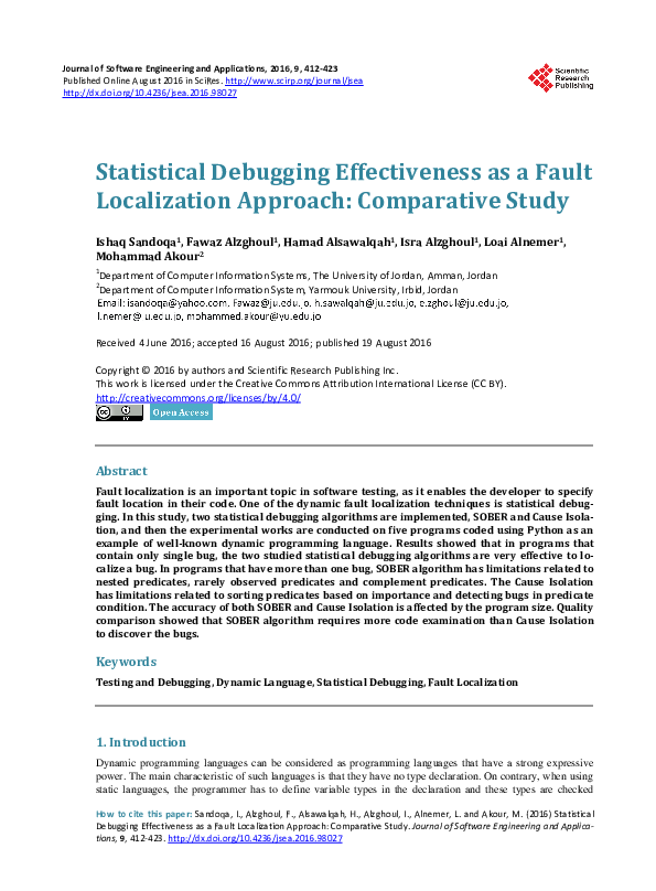 (PDF) Statistical Debugging Effectiveness as a Fault Localization Approach: Comparative Study