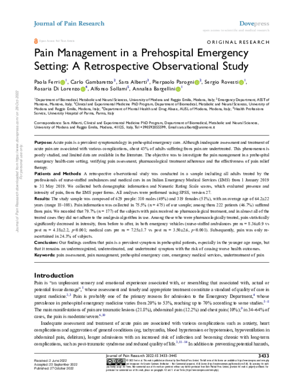 (PDF) Pain Management in a Prehospital Emergency Setting: A ...