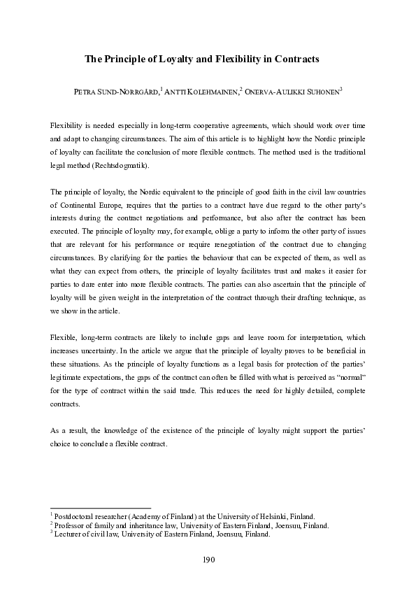 (PDF) The Principle of Loyalty and Flexibility in Contracts