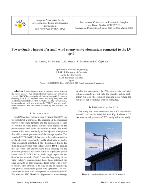 (PDF) Power Quality impact of a small wind energy conversion system ...