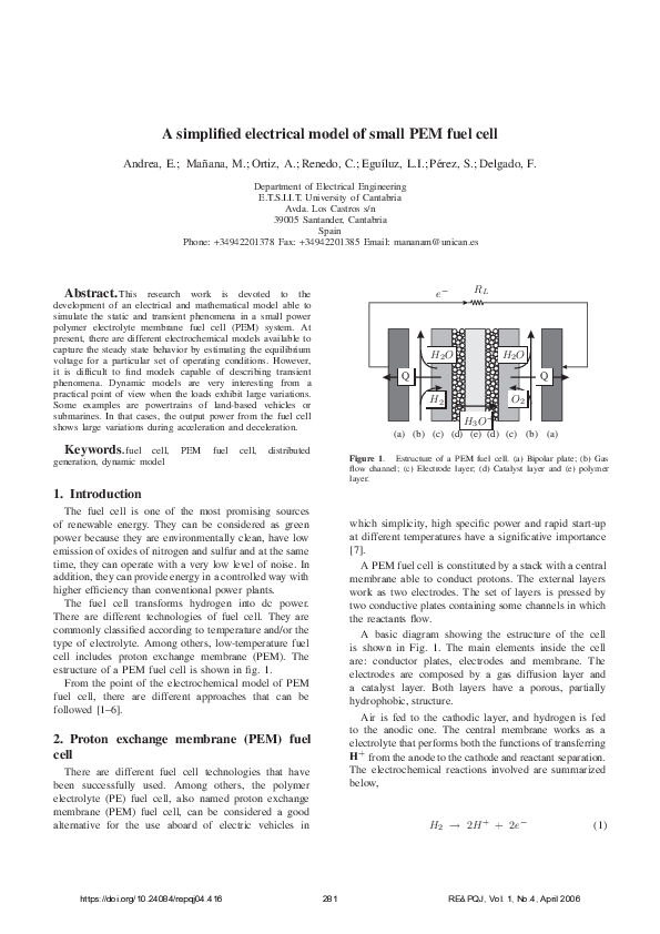 (PDF) A simplified electrical model of small PEM fuel cell
