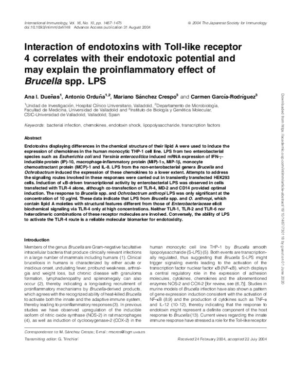 (PDF) Interaction of endotoxins with Toll-like receptor 4 correlates ...