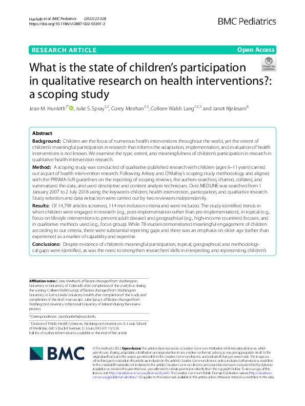 (PDF) What is the state of children’s participation in qualitative ...